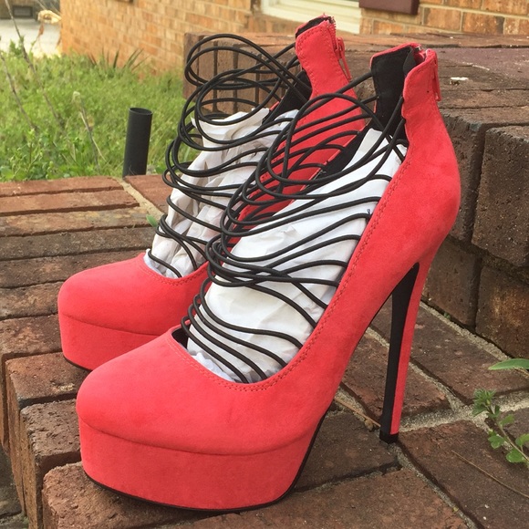 Shoes | Watermelon Pink Smooth Suede Straps Platform Heels | Poshmark
